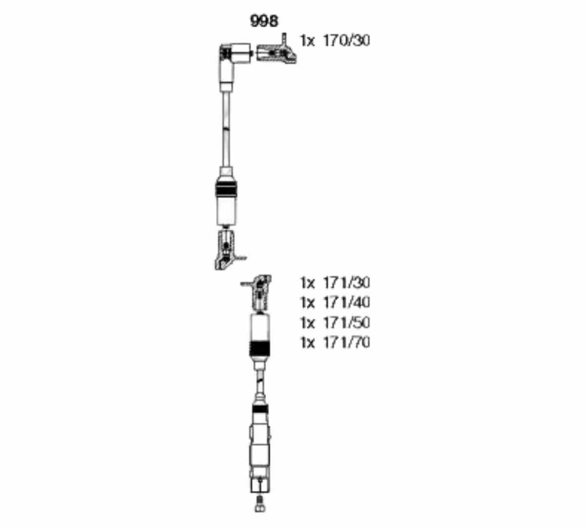 Провода высоковольтные Bremi 998, комплект, Audi A4, VW Passat B5 1.6 двигатель ANA, ADP, ARM, AHL