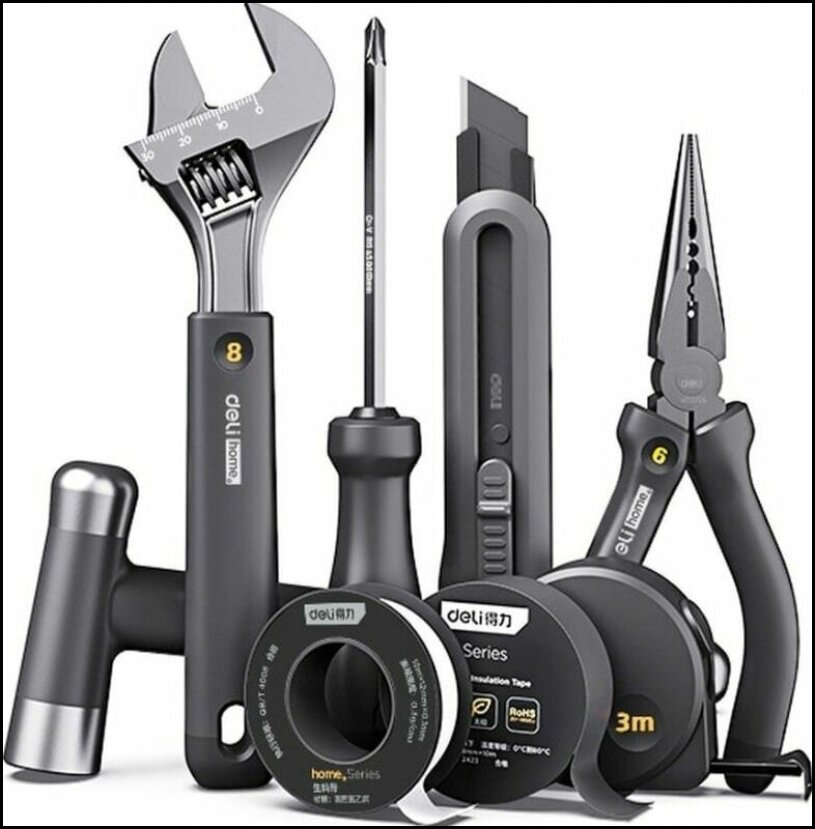 Эксклюзивный набор Deli Home Series Black HT0008 из 8 ручных инструментов представлен