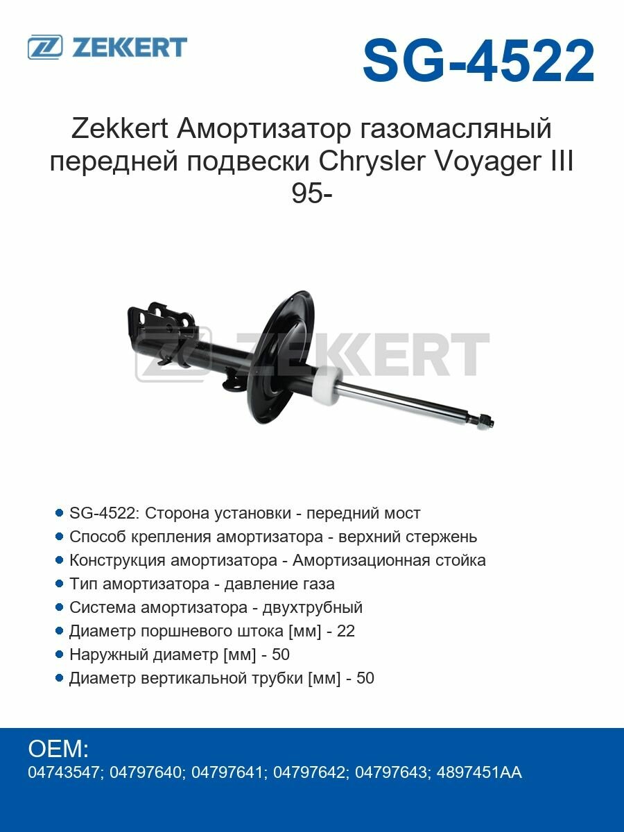 Zekkert Амортизатор газомасляный передней подвески Chrysler Voyager III 95-