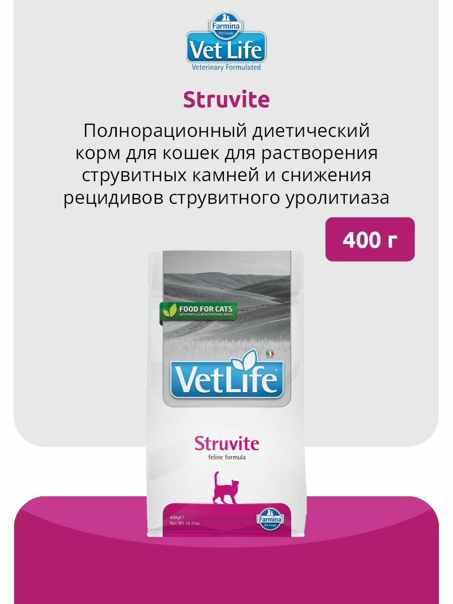 Сухой корм Фармина Vet Life Struvite 400 г для кошек с мочекаменной болезнью