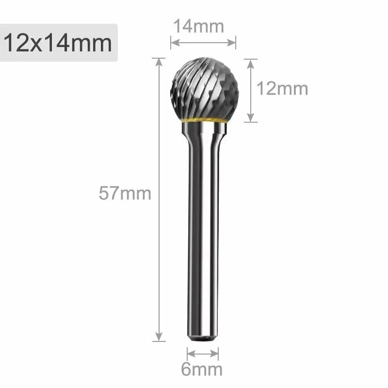 Твердосплавная сферическая борфреза по металлу типа D, 12 x 14 мм, двойным слот
