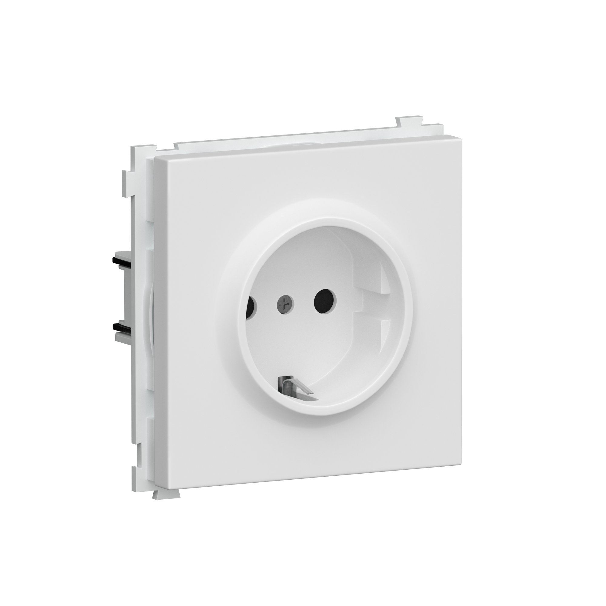 Розетка с заземлением и шторками Schuko 16А 250В, на винтах, цвет матовый белый, серия R98, Donel