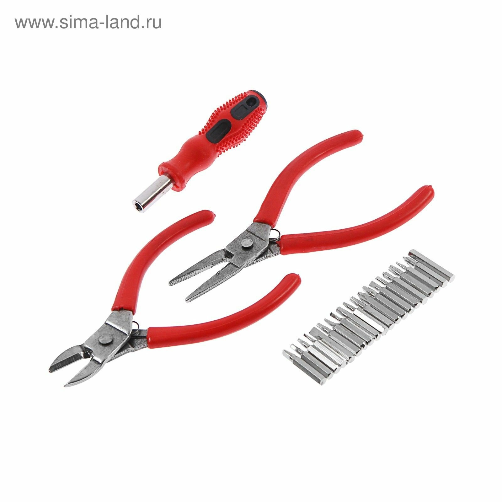 Набор инструментов ЛОМ "мини", плоскогубцы, бокорезы, держатель с набором бит, 23 предмета