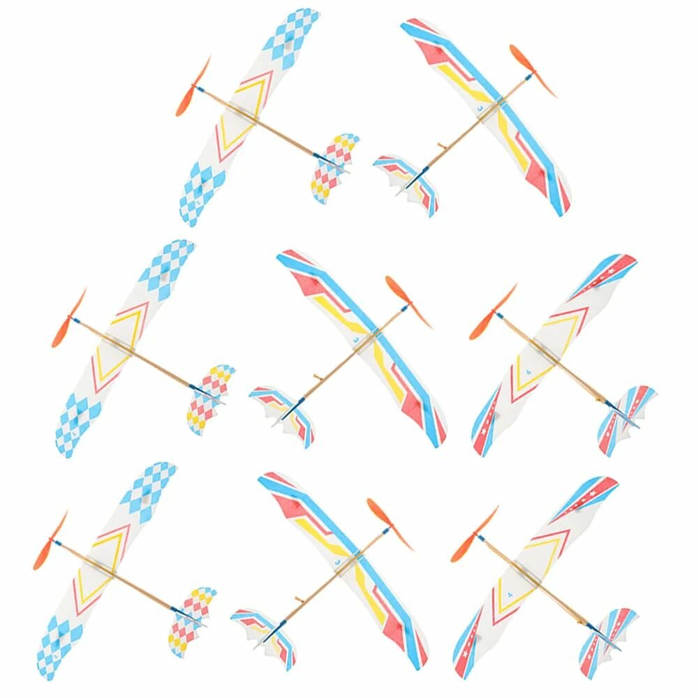 Комплект из 8 резиномоторных моделей самолётов из дерева и пластика для детского развлечения