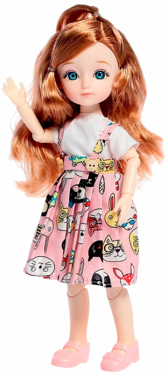 Детская интерактивная кукла "Любимая подружка" с подвижными руками и ногами, пластиковая шарнирная куколка в одежде и обуви, звуковые эффекты: поет песни и рассказывает скороговорку, высота 29 см