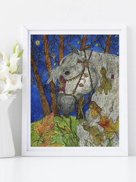 Постер для интерьера картина с лошадью Белая лошадь