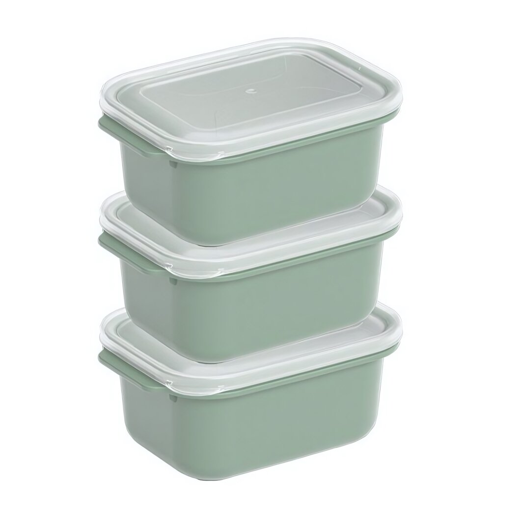Комплект контейнеров 3 шт по 500 мл, прямоугольные, оливковый, с крышками для хранения продуктов