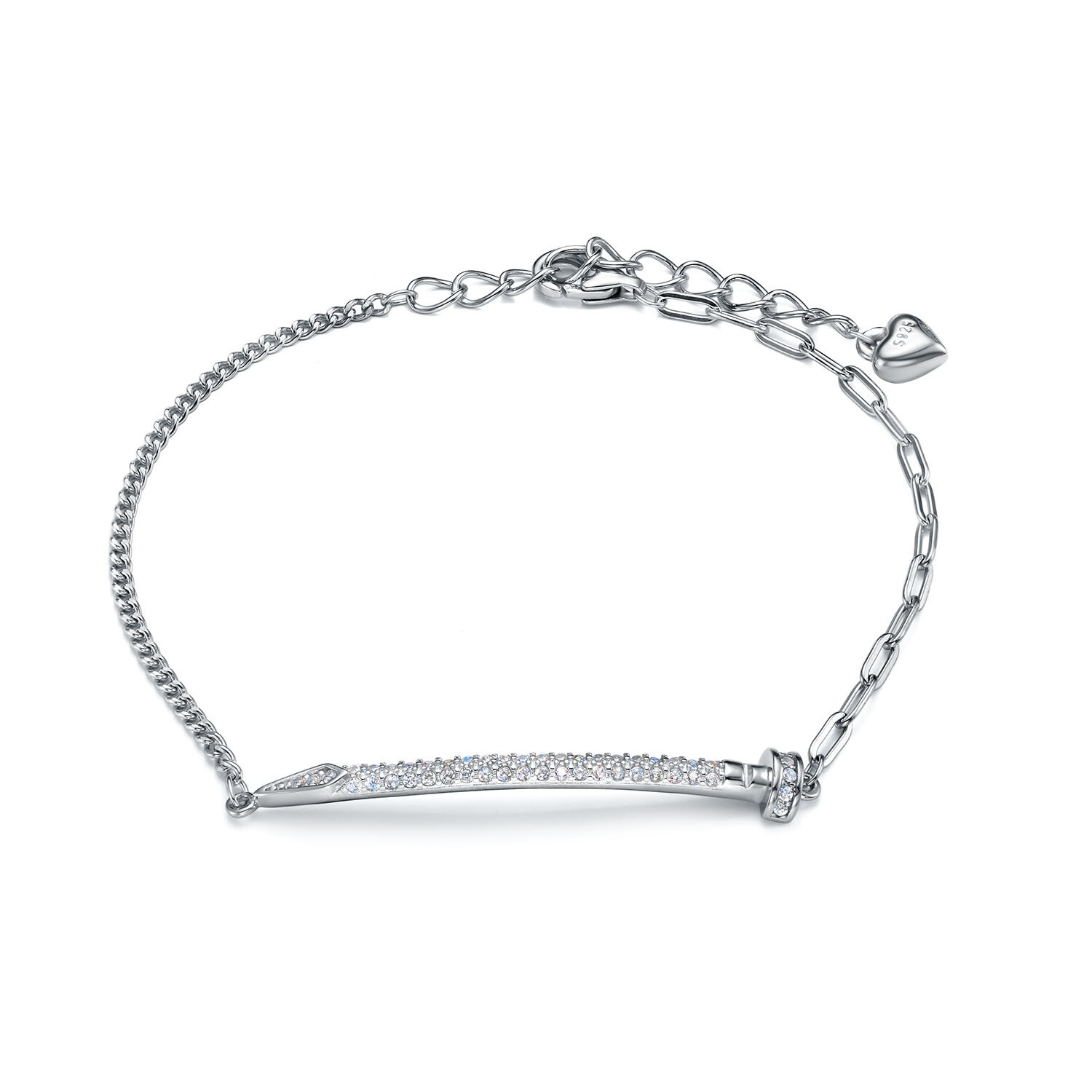 Браслет-цепочка, серебро, 925 проба, родирование, фианит