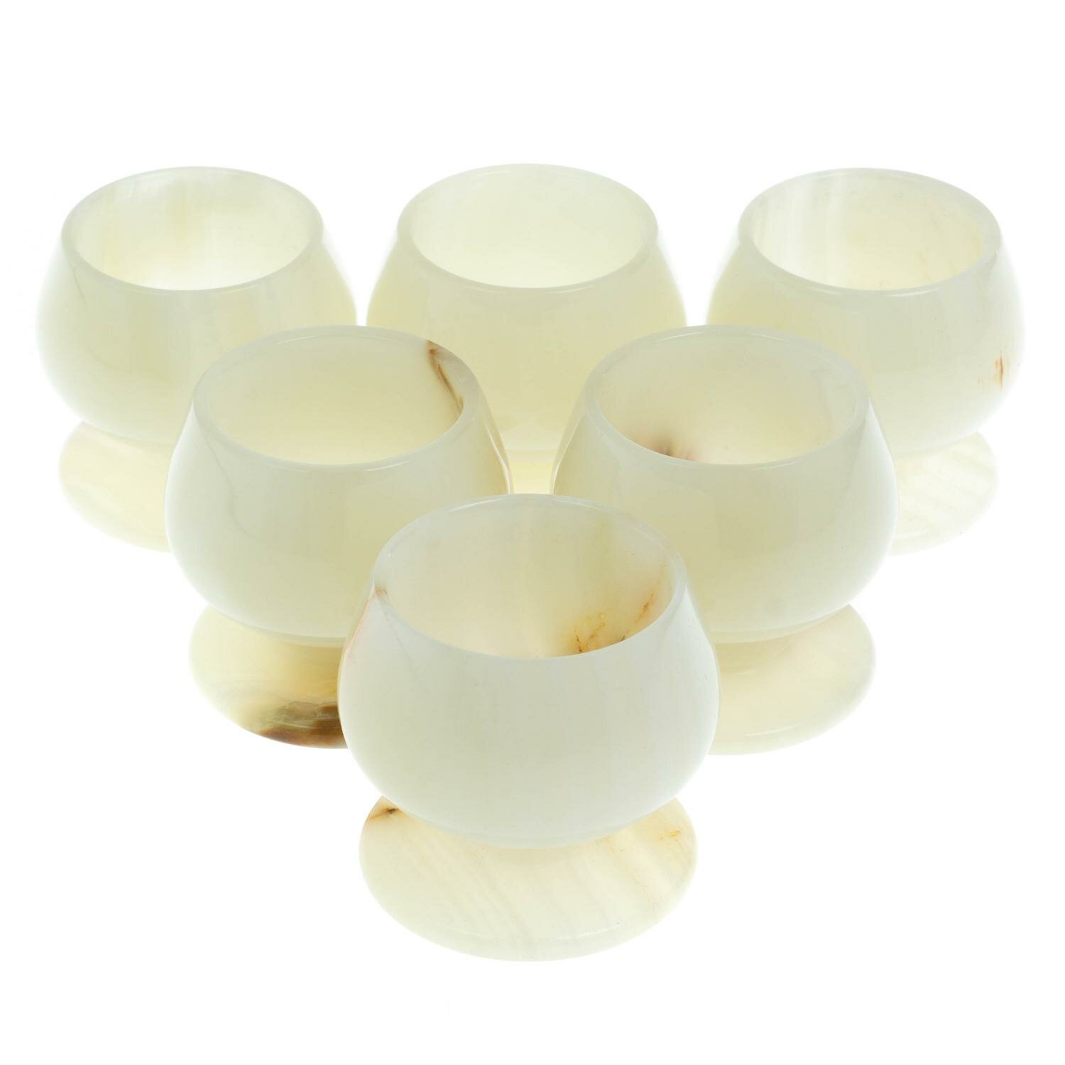 Набор больших рюмок 6 шт из белого оникса 6х6х6 см в коробке (2,5х2,5) 130172