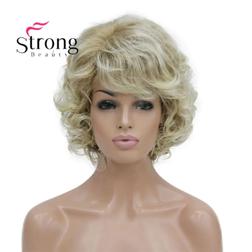 StrongBeauty Синтетический парик, короткие кудрявые, блондинка, мелирование 15BT613