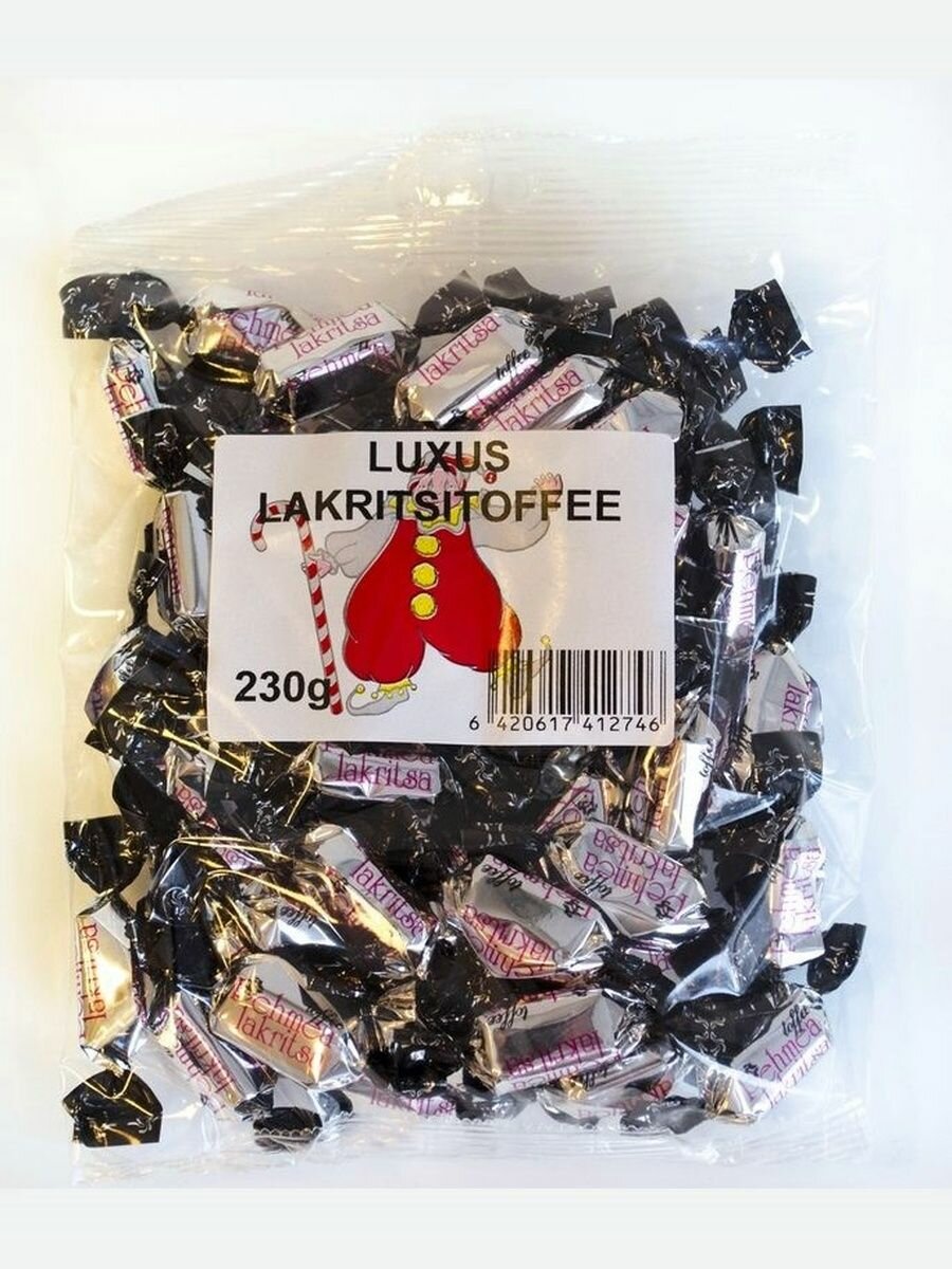 Конфеты тоффи с лакричным вкусом Finnsweet, Luxus Lakritsitoffee, 230гр,(из Финляндии).