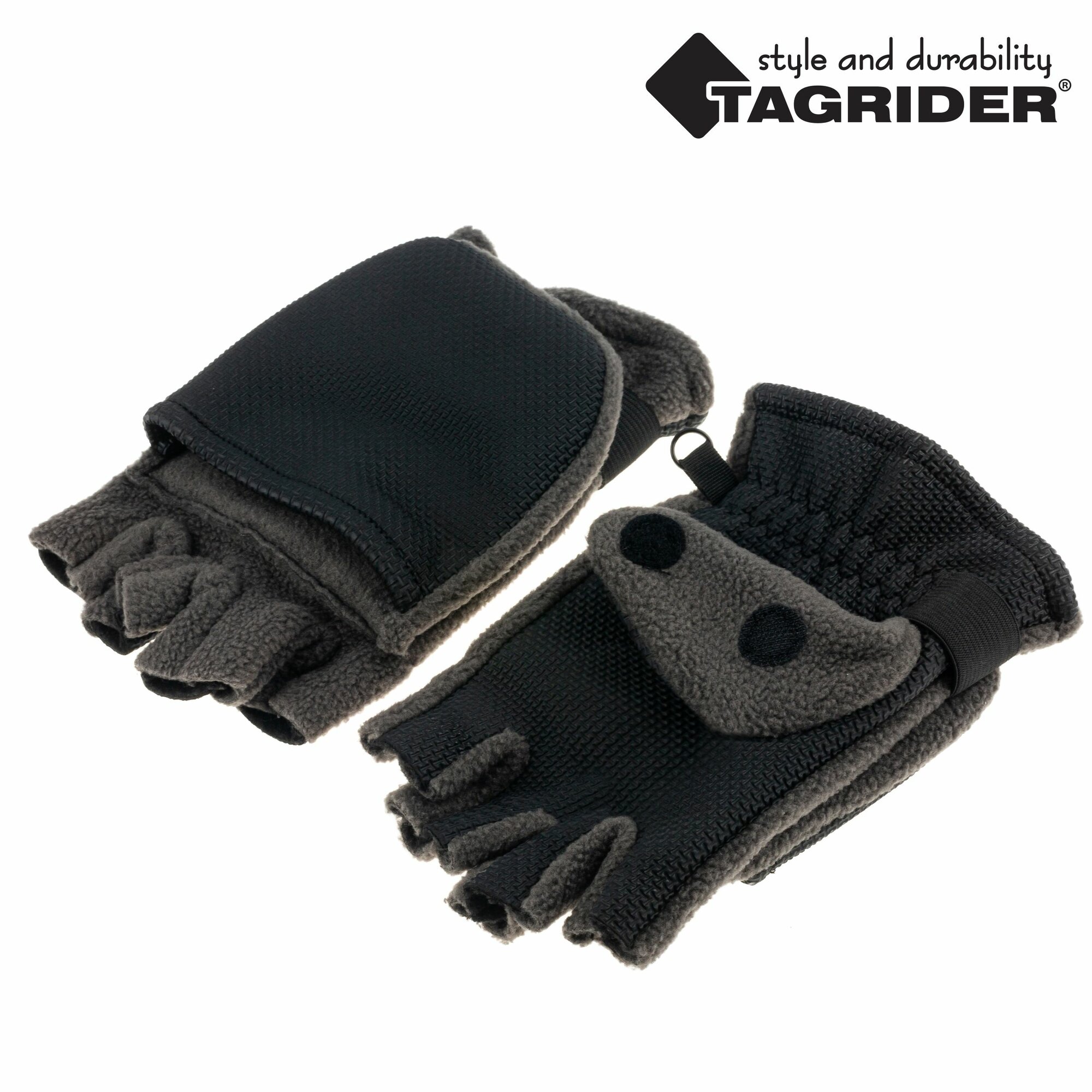 Рукавицы-перчатки для зимней рыбалки и охоты Tagrider 0913-15 беспалые неопрен. флис XXL темный графит