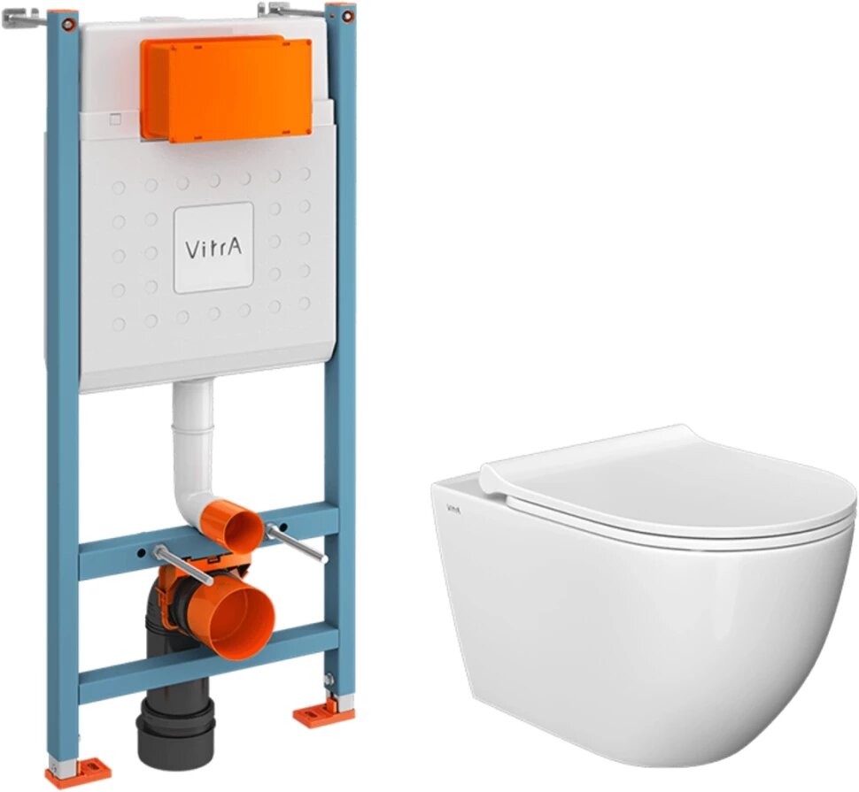 Комплект инсталляция с унитазом VitrA 9873B003-7205 + унитаз подвесной VitrA Mia Round безободковый, с сиденьем микролифт, белый