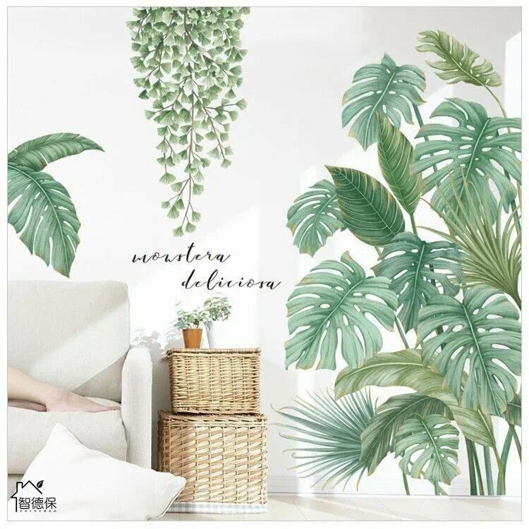 Наклейки на стену "Тропические растения" - Водостойкие ПВХ стикеры для интерьера, легко удаляются без следов!