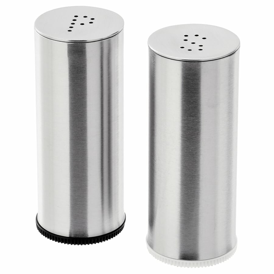 Солонка и перечница 2 шт IKEA PLATS, 8 см, цвет серебро 802.336.75