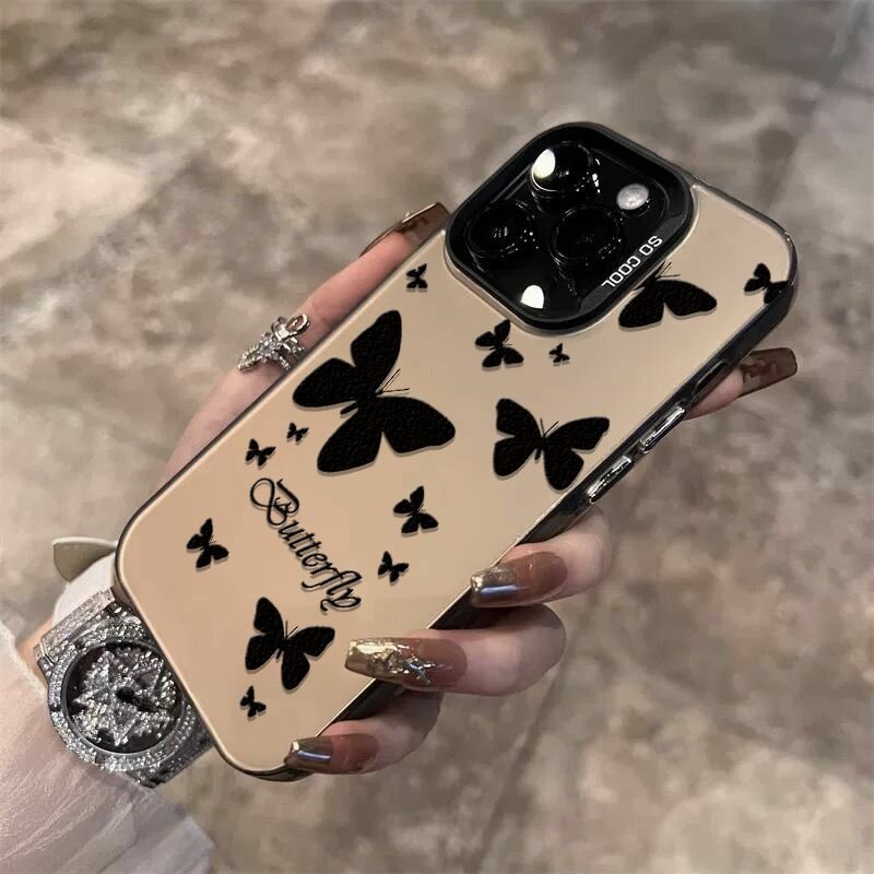 Чехол на Айфон 13 Про / iPhone 13 Pro черный Баттерфляй силиконовый ударопрочный