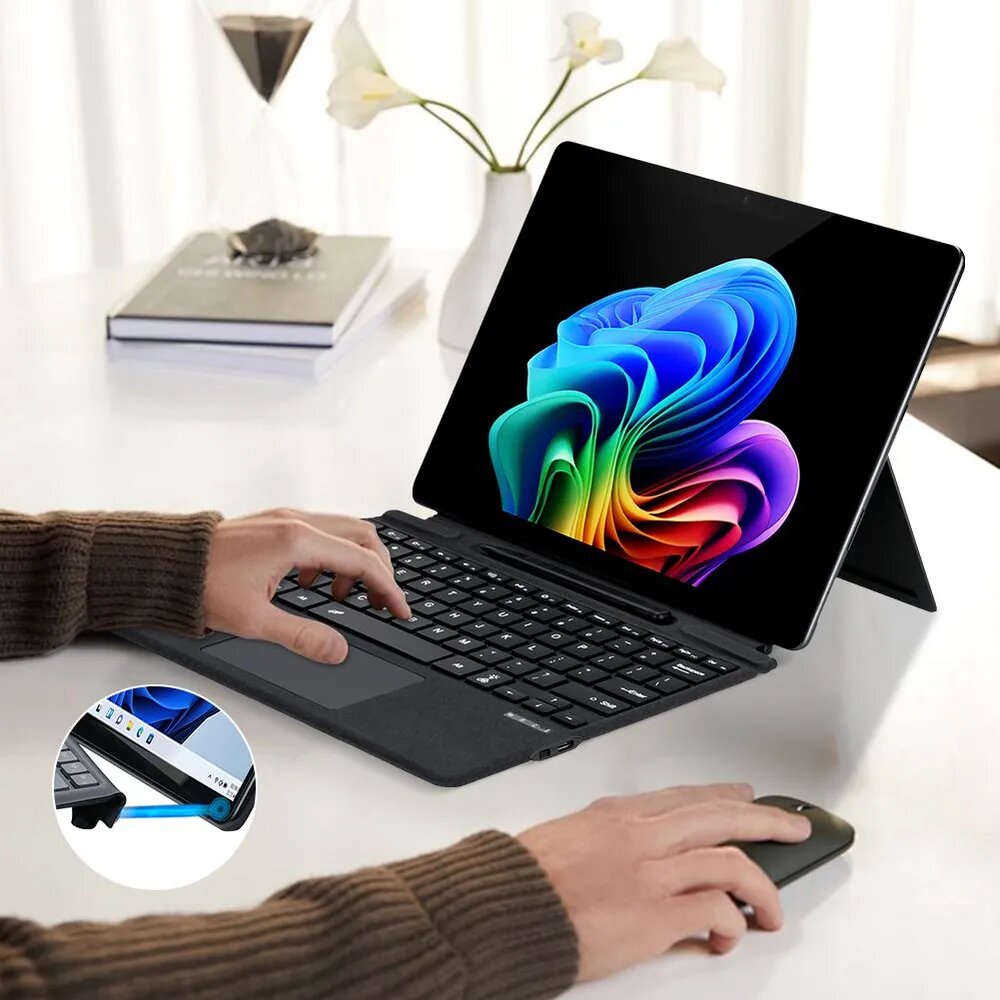 Milochic Клавиатура проводная Магнитная клавиатура, совместимая с Bluetooth, для Microsoft Surface Pro 8/9/X/10/11, (Без клавиш), Английская раскладка, черный
