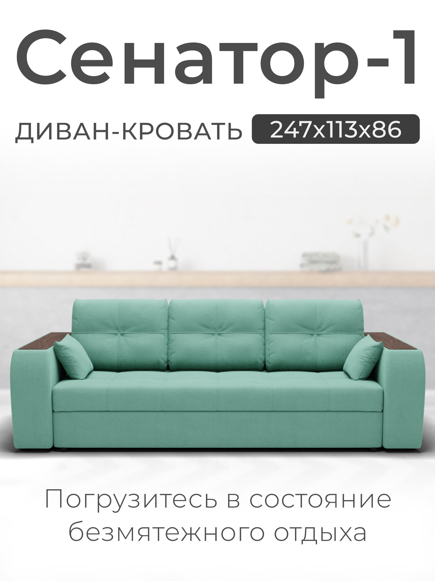 Диван-кровать. Прямой диван Сенатор-1. Механизм трансформации Пантограф. Велютта люкс 14