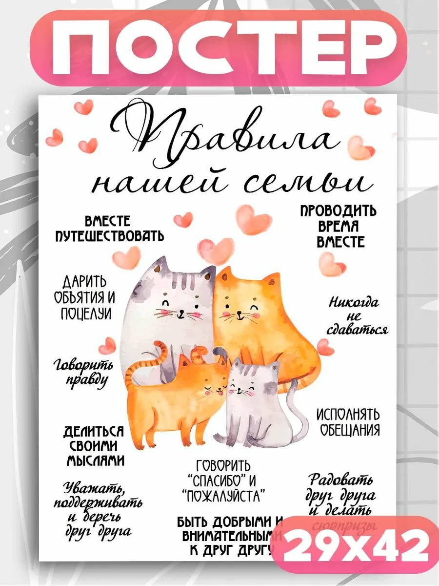 Постер на стену Правила дома, , плакат 1шт, А3 размер.