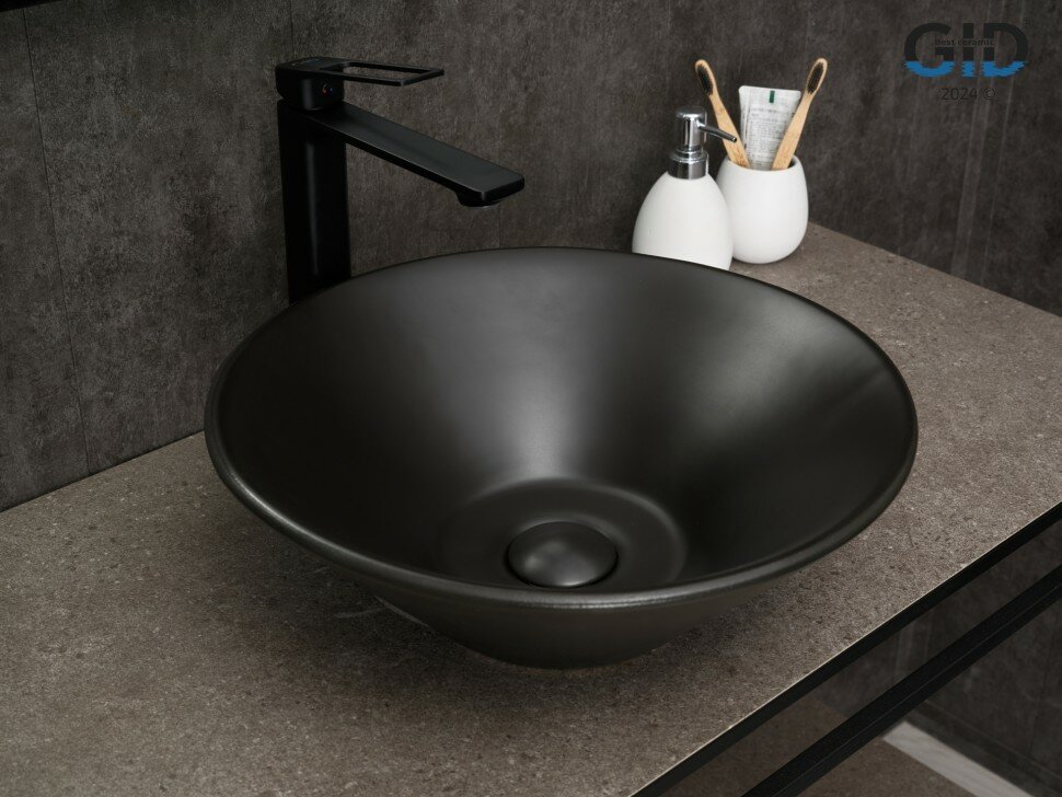 Раковина Gid-Ceramic N9102BG 53383, накладная, круглая, черная, 42 см x 42см x 15 см
