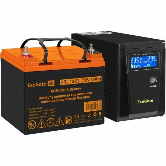 Комплект ИБП Exegate SineTower SZ-600. LCD. AVR.1SH + Батарея 33Aч, 1 шт. 600VA/360W