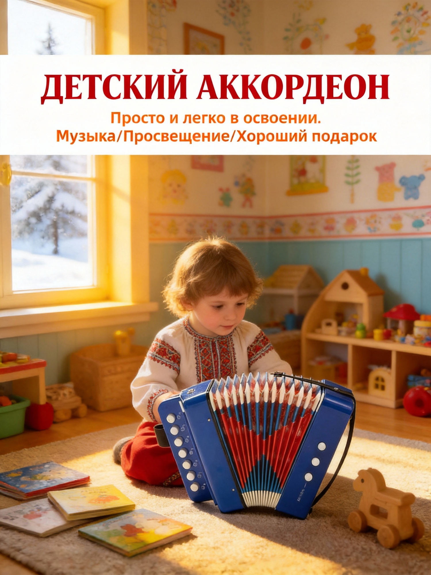 Детский музыкальный аккордеон, музыкальный инструмент с 40 мелодиями, размер 18x10x18 см, в четырех цветах