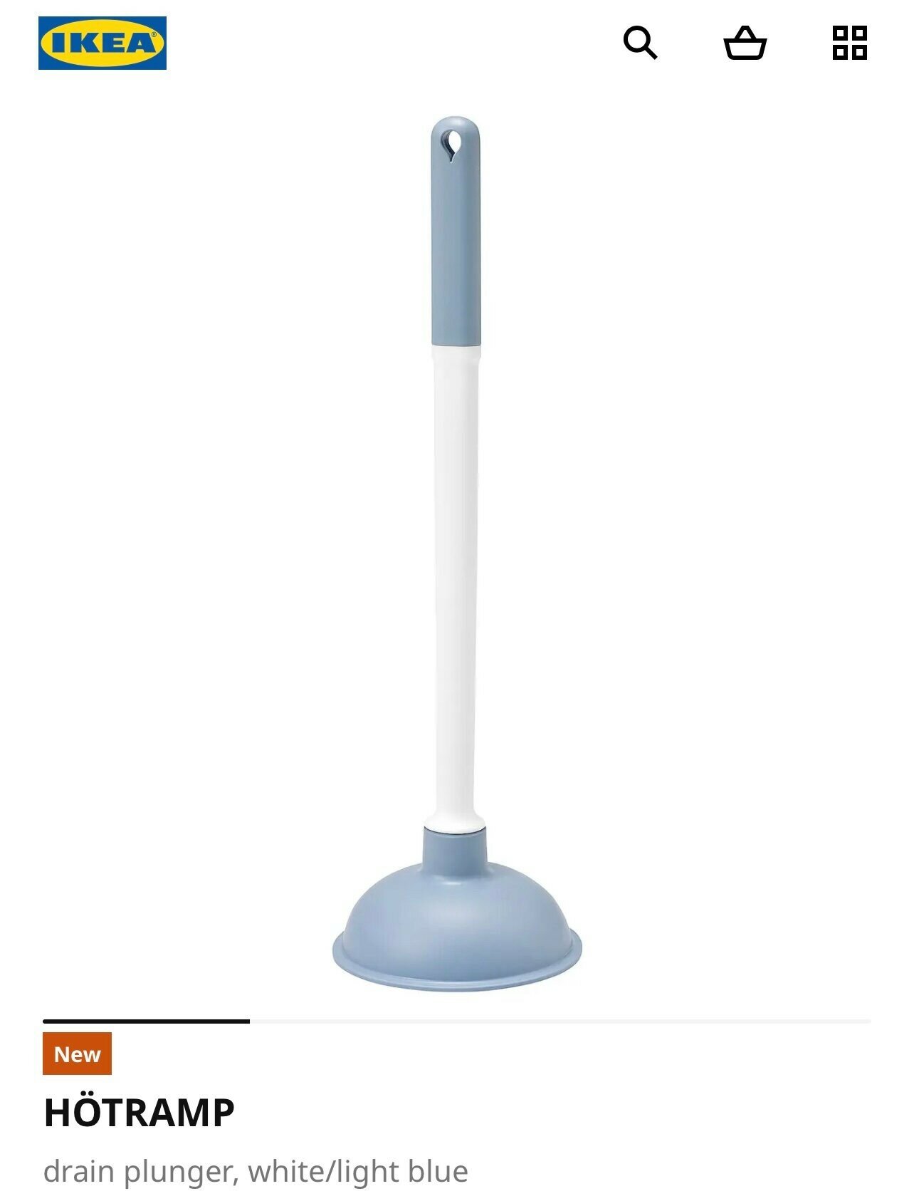 Вантуз IKEA HÖTRAMP, белый/светло-голубой, 49х15 см, пластик /синт. каучук