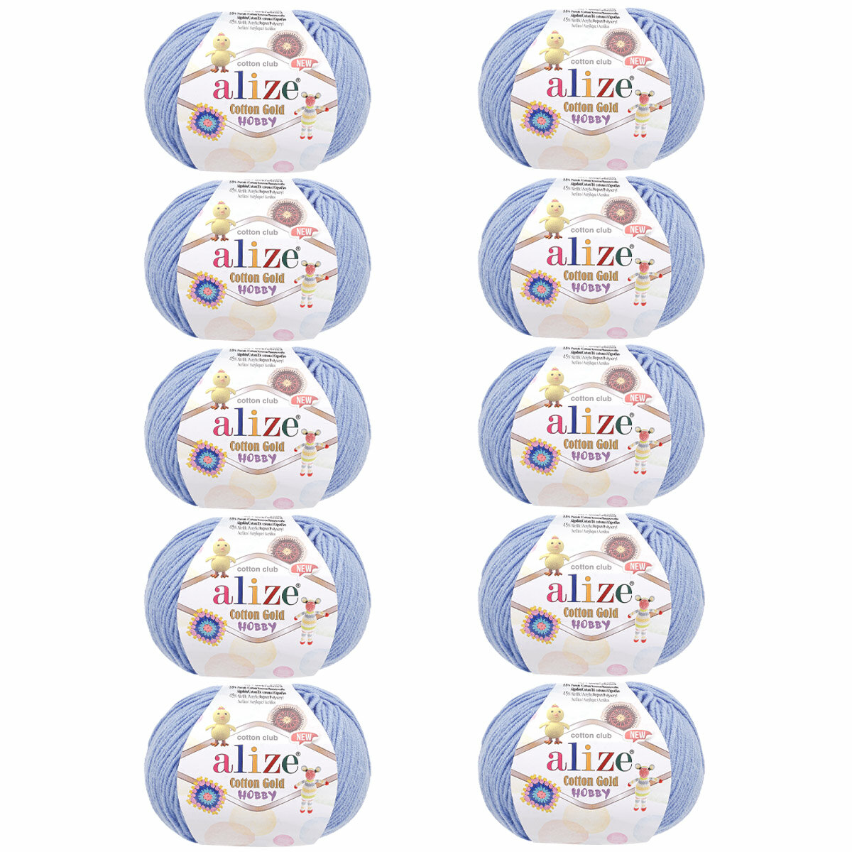 Пряжа для вязания Alize Cotton Gold Hobby New, 50 г, 165 м, цвет синий, 10 мотков
