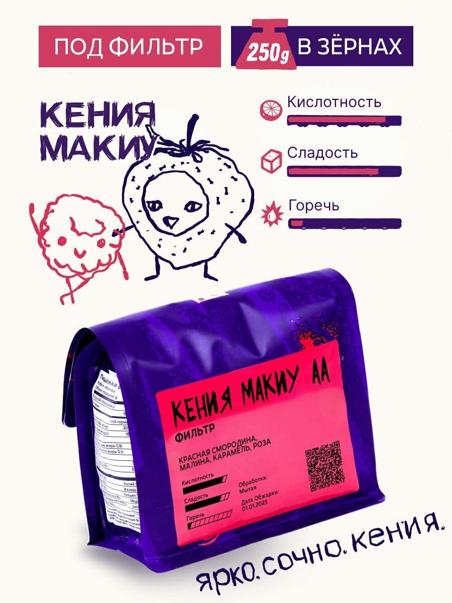 Кофе в зернах Мануфактура кофе "Кения Макиу", 250г, светлая обжарка