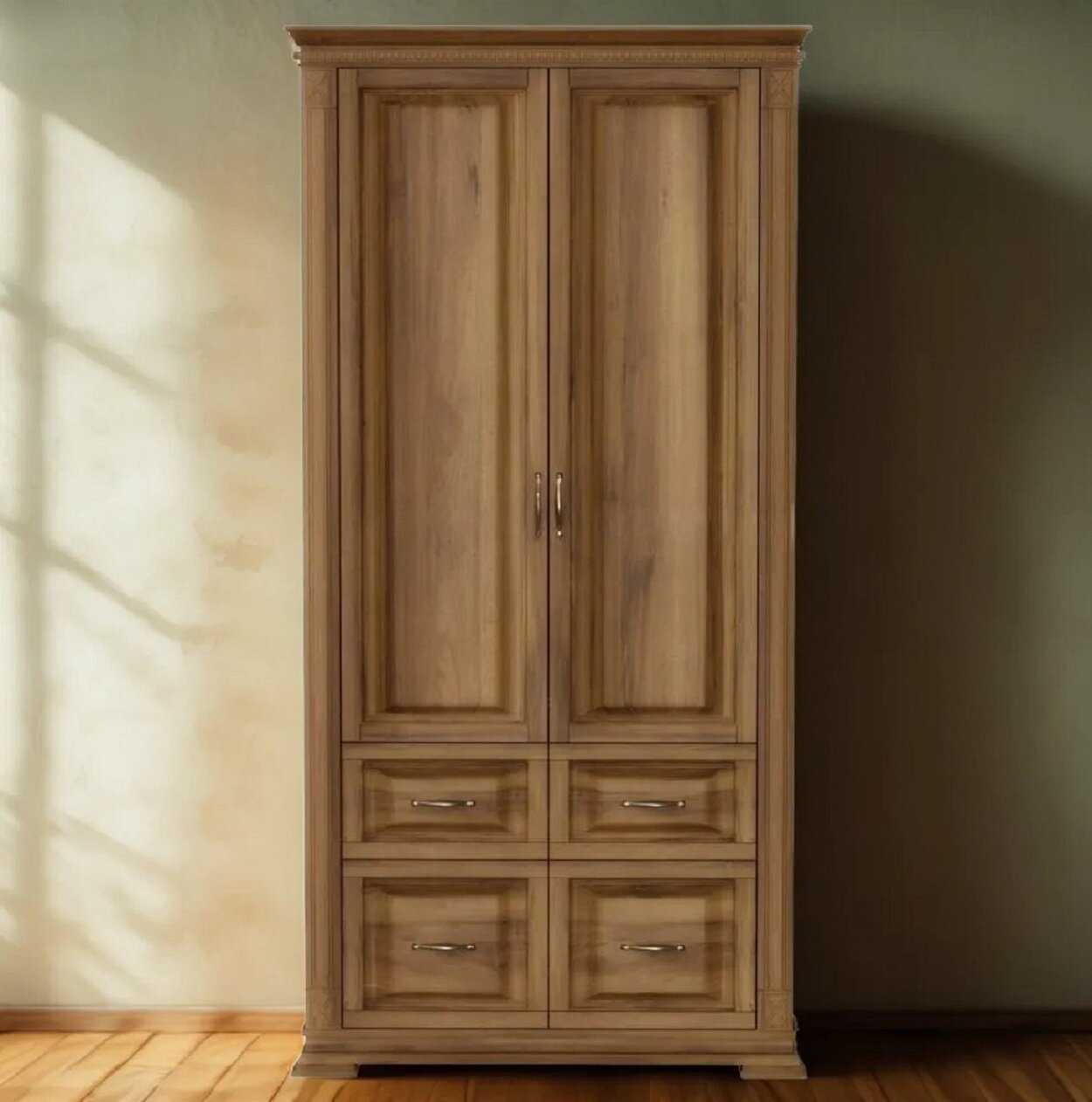 Шкаф распашной двухдверный из сосны ммк-древ Верди 108, 100x60x200 клас. орех 2