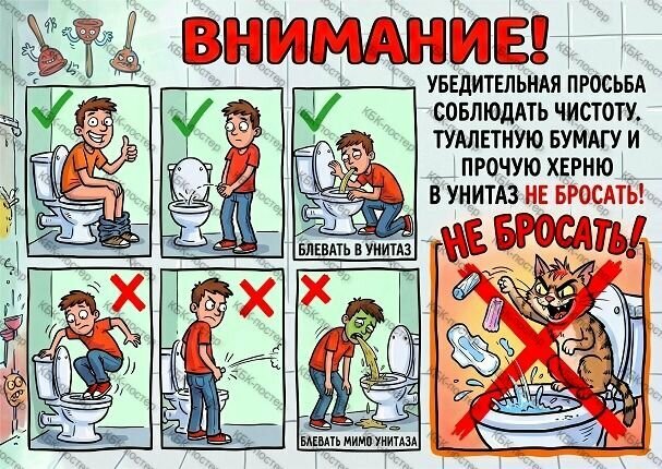 "Правило поведения и действий в туалете". 21х30 см. Плакат для туалета А4_029.