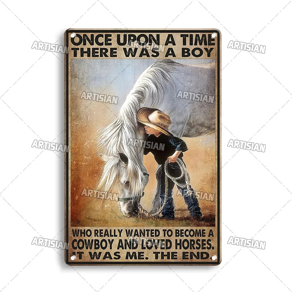 Металлическая табличка Cowboy и лошадь, черная