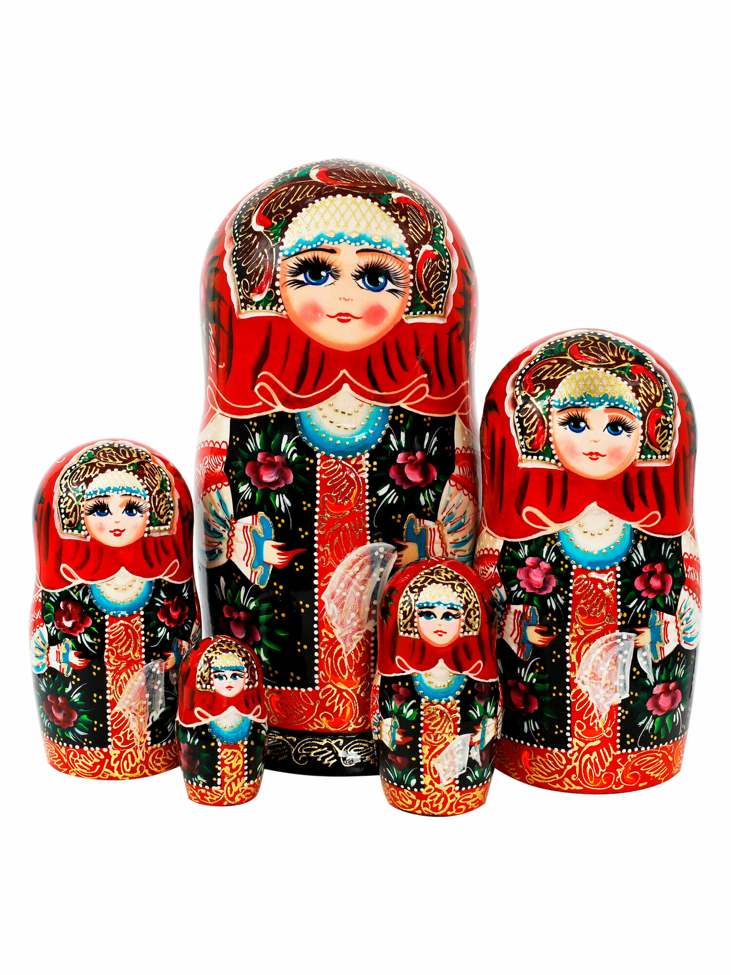 Матрешка Калязинская Платочек, 5 мест, 18см, ручная роспись.