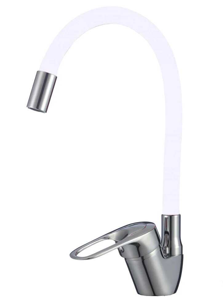 Смеситель для кухни Fmark FM4104-02 с гибким изливом, с поворотным изливом, хром, белый, глянцевый, однорычажный, с керамическим картриджем
