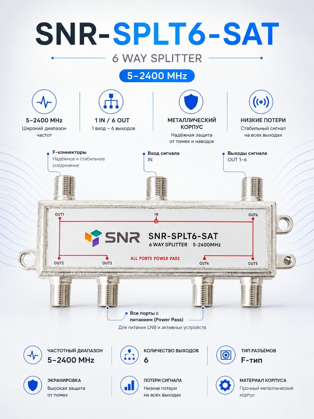 Делитель спутниковой ПЧ SNR-SPLT6-SAT(в упаковке-5шт.)