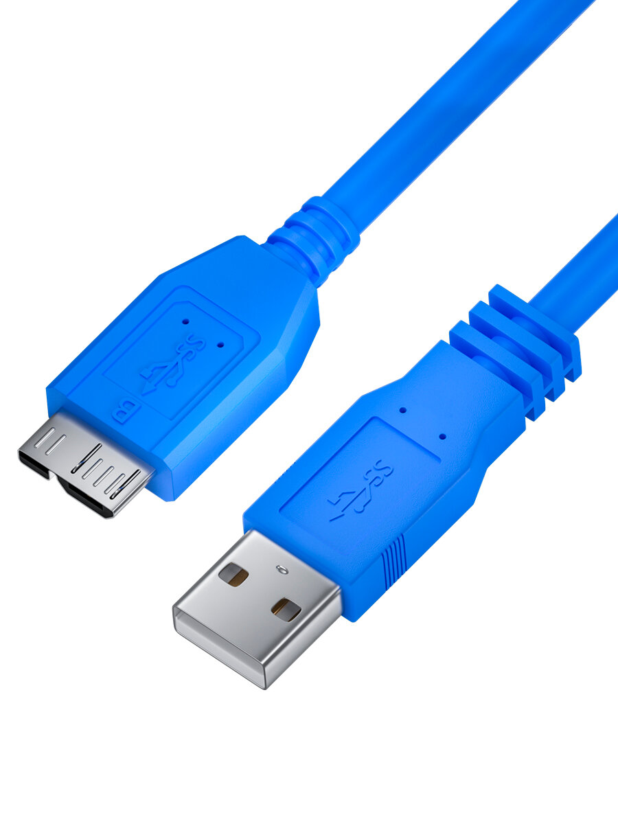 Кабель USB 3.0 AM/microB 3м GCR для подключения внешних жестких дисков HDD SSD синий