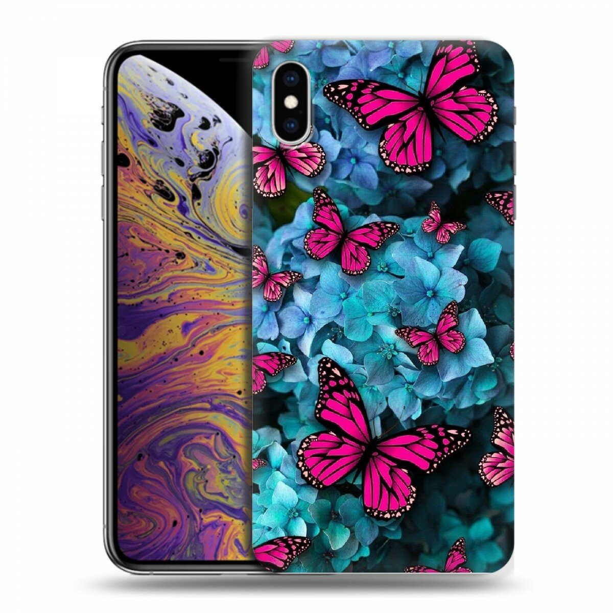 Чехол для Iphone Xs Max с принтом для женщин с цветочками и розовыми бабочками (Айфон Хс Мах)