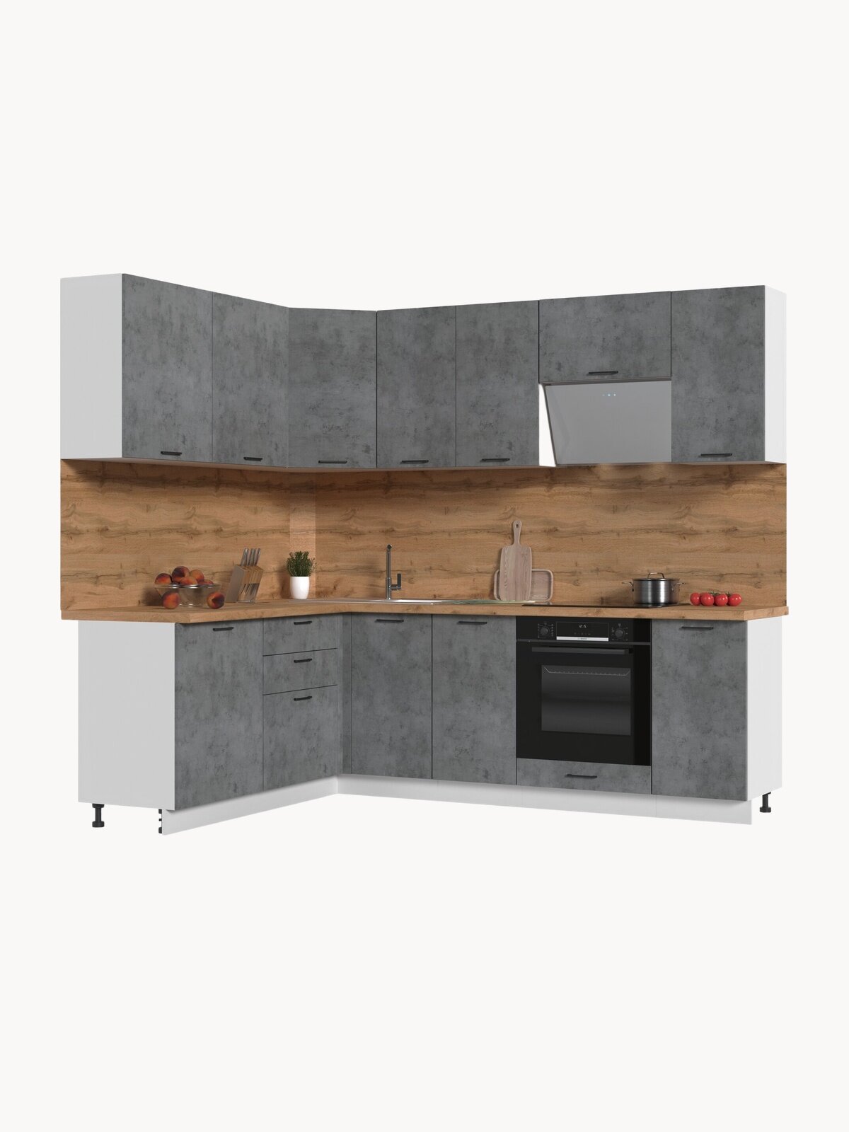 Кухонный гарнитур угловой, столешница Вотан 26мм, Кухня Венера 180х240см Белый/Бетон