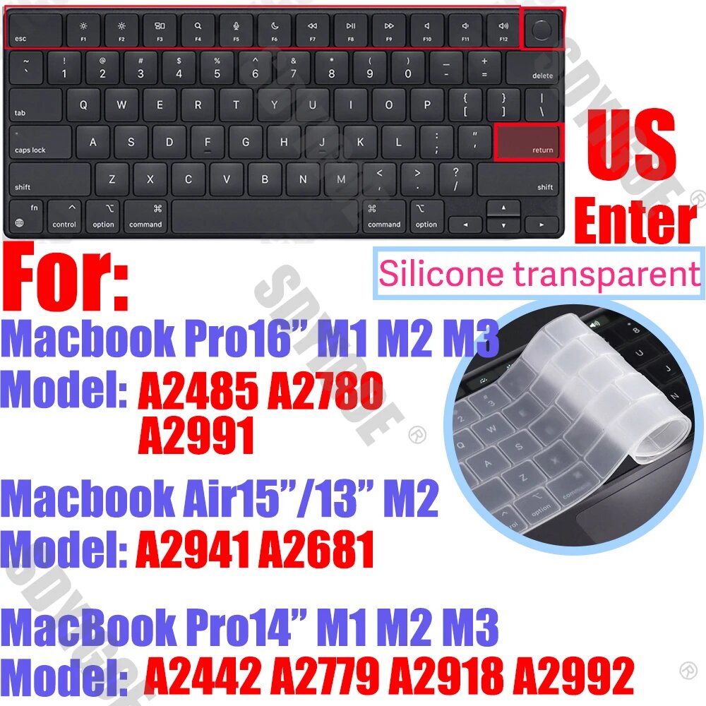 Силиконовый Чехол Для Клавиатуры Для Всех Моделей MacBook Air/Pro 13' 14' 15' 16' M1 M2 M3 - Пыле- И Водонепроницаемый Защитн.