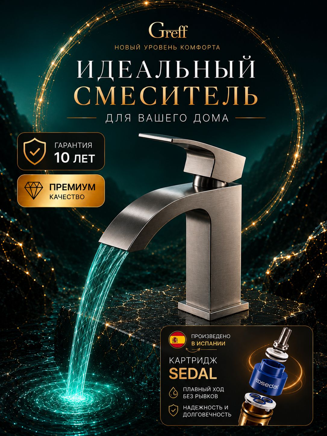 Смеситель для раковины в ванную хром, кран для умывальника