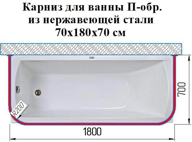 Карниз для ванны П-обр. 70х180х70 см из нержавеющей стали TUGATTI