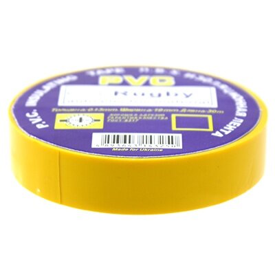 Изолента КНР ПВХ, цвет желтый, 30 м, толщина 17 мм