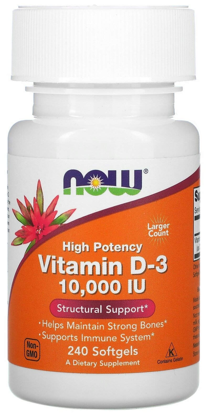 NOW Витамин Д3, высокоактивный, Vitamin D-3, 10000 IU, 240 мягких капсул