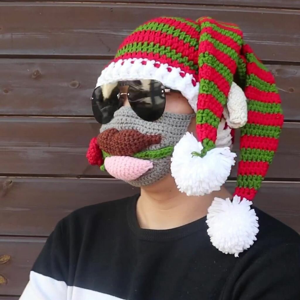 Зимняя забавная рождественская шляпа, красная маска для губ, две части-шляпа с плюшевой бородой-дети