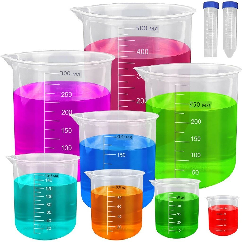Набор силиконовых мерных стаканчиков для творчества и кулинарии, прозрачные, 25/50/100/150/200/250/300/500 мл, 8 штуки
