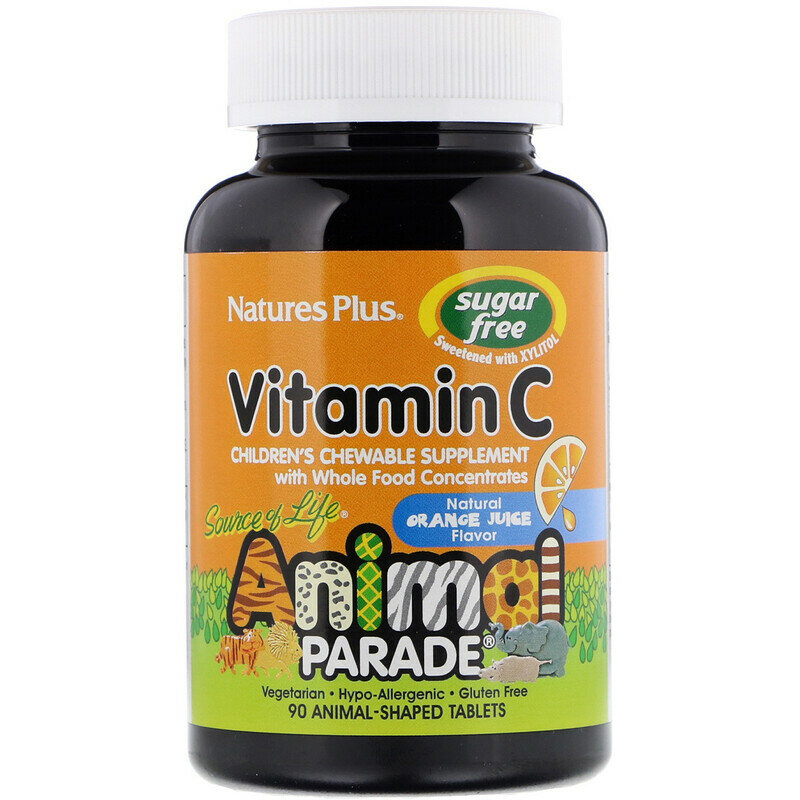 NaturesPlus Source of Life Animal Parade Vitamin C (витамин C без сахара для детей) вкус натурального апельсинового сока 90 таблеток
