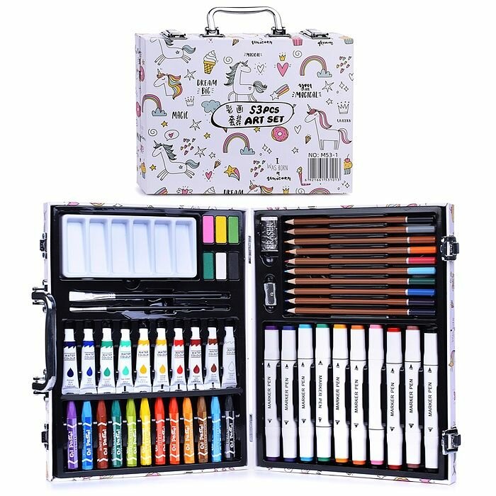 Набор для рисования Oubaoloon "Мечтающий Единорог", для юного художника, 53 предмета, Bi-010-049