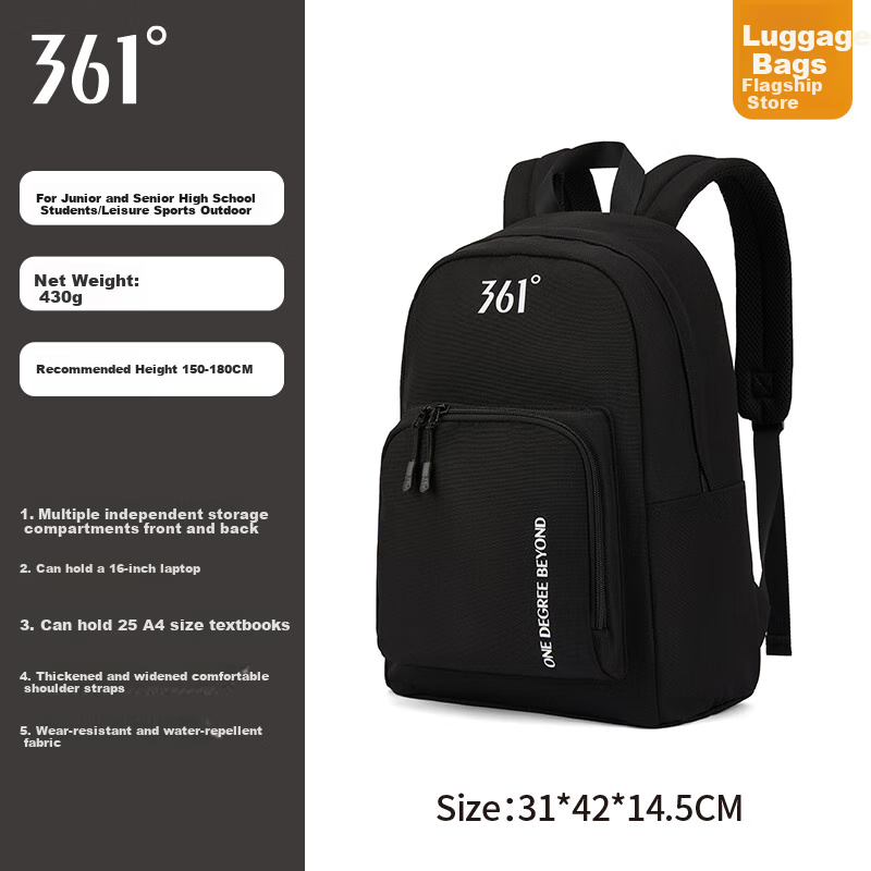 Рюкзак 361°, Backpack Travel Waterproof Large Capacity Business Travel Me, большая вместимость, водонепроницаемый, для путешествий, для активного отдыха, городской, деловой, унисекс, черный