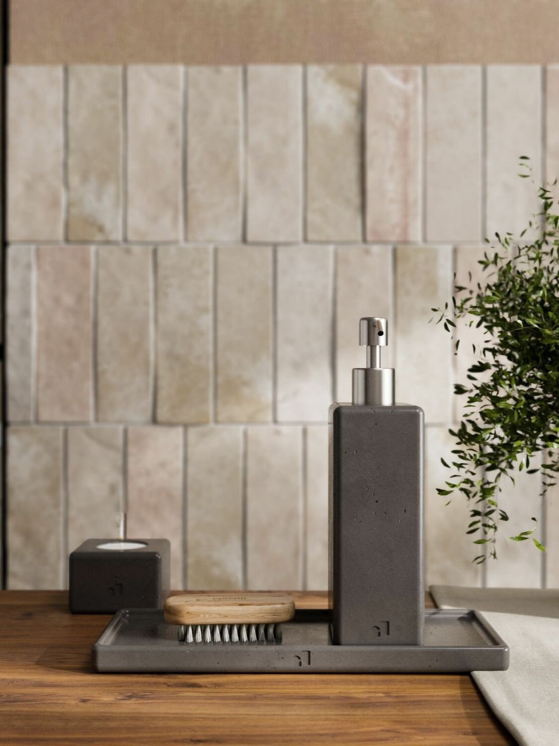 Набор аксессуаров для ванной комнаты "Oxford", темно-серый глянцевый, 2 предмета: дозатор 250 мл, поднос