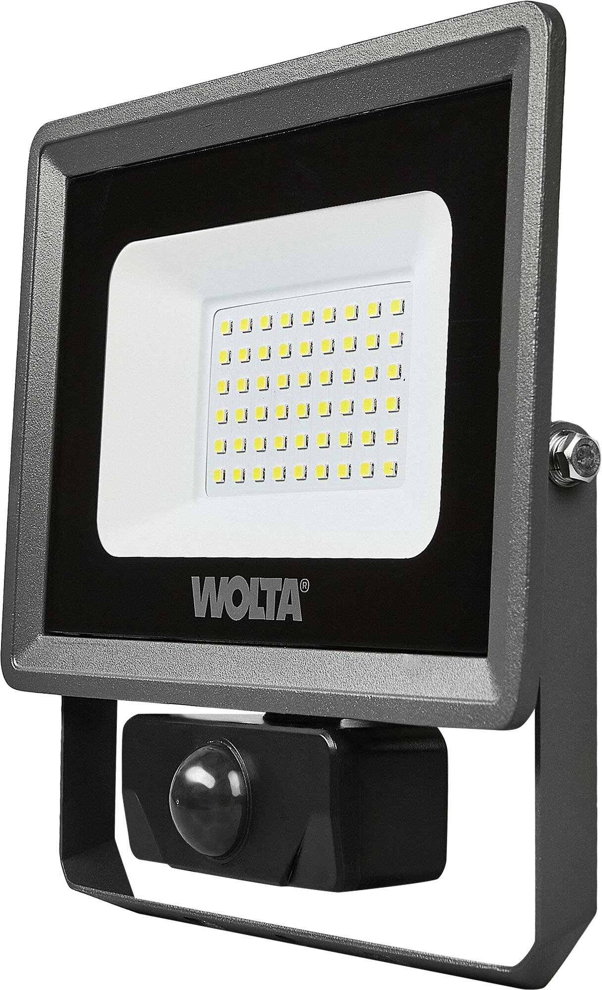 Прожектор светодиодный уличный Wolta WFL-50W/08S 50 Вт 5700 К IP65 нейтральный белый свет с датчиком движения